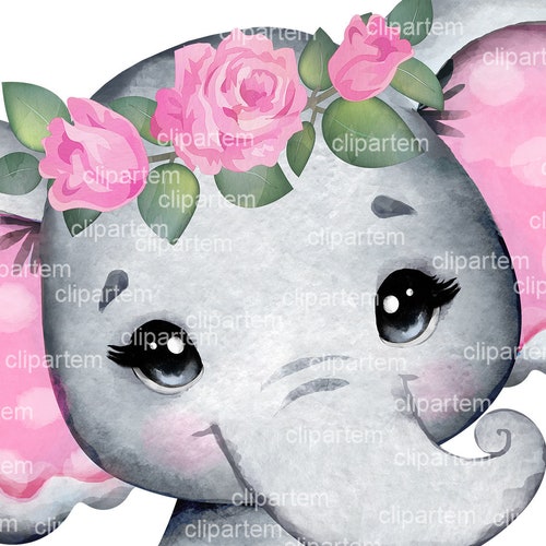 Watercolor Girl Elephant Clip Art Very Cute Little - Etsy