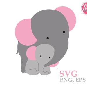 Mommy Baby Girl Elephant Svg With Pink Ears, Change Color, Layered ...