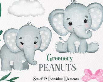 Baby Elephant Girl Clip Art cute little girl peanut in pink | Etsy