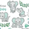 Watercolor Elephant Boy Bundle Clip Art PNG, Baby Boy Elephants Leaves ...