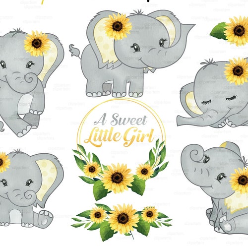 Sunflower Elephant Watercolor Clip Art Set for Creative - Etsy