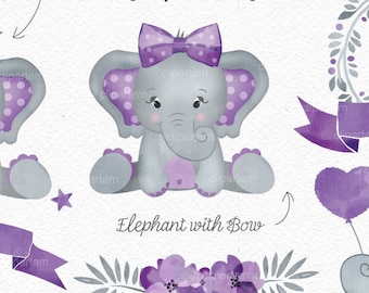 Purple Elephant Girl Clip Art Watercolor. Baby Elephant - Etsy