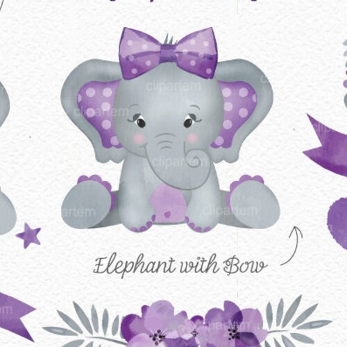 Purple Elephant Girl Clip Art Watercolor. Baby Elephant - Etsy