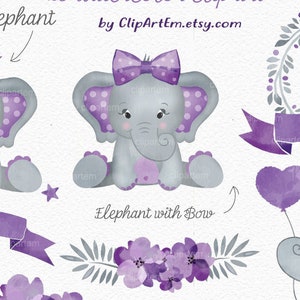 Purple Elephant Clip Art, Watercolor. Watercolor Baby Peanut Clipart ...