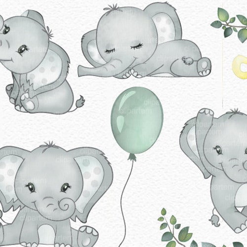 Elephant Clip Art Watercolor. Watercolor Baby Elephant - Etsy