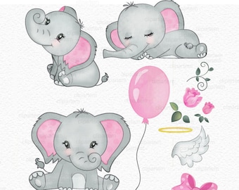 Pink Baby Elephant Clipart | Etsy