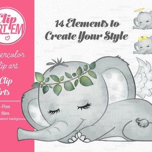 Elephant Clip Art, Watercolor. Watercolor Baby Elephant Clipart, Gray ...