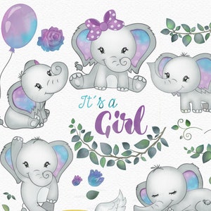 Purple Turquoise Elephant Clip Art, Watercolor. Watercolor Baby ...