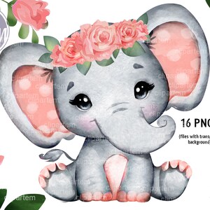 Coral Peach Elephant Floral Essential Bundle Set of Watercolor Flowers ...
