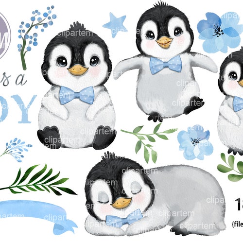Boy Penguin 18 PNG Clip Art Watercolor Bundle Bow With Bow - Etsy