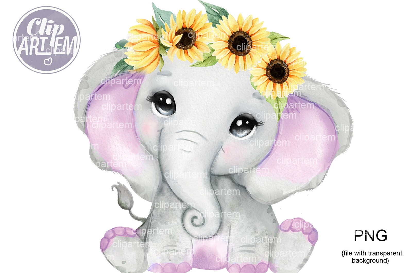 Purple Elephant Sunflower Baby Shower Decorations, Elephant Baby Girl ...