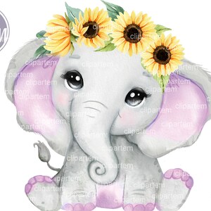 Purple Elephant Sunflower Baby Shower Decorations, Elephant Baby Girl ...