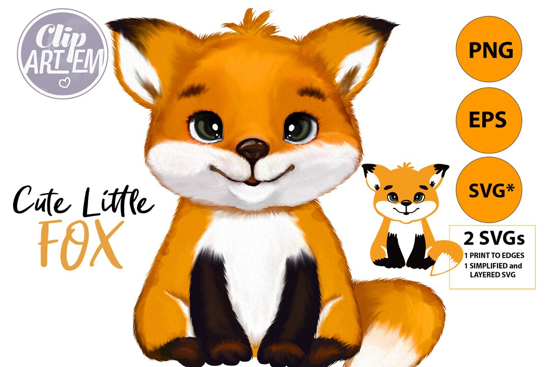 Cute Little Fox SVG PNG Cutting File Watercolor Clip Art, Baby Fox ...