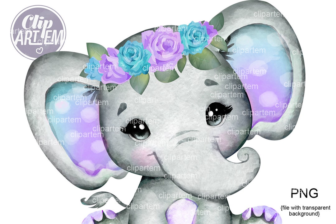 Elephant With Purple Turquoise Flowers, Teal Girl Elephant Floral Crown ...