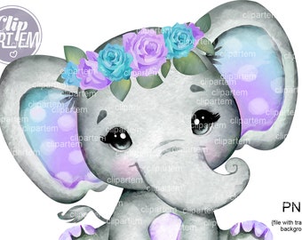 Purple Elephant Girl Clip Art Watercolor. Baby Elephant - Etsy