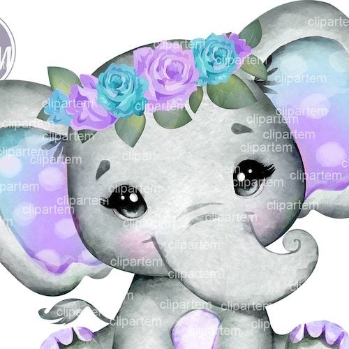 Purple Elephant Girl Clip Art Watercolor. Baby Elephant - Etsy