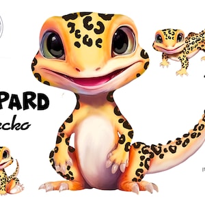 Cute Leopard Gecko Lizard 3 PNG Digital Images Wall Art, Sublimation ...
