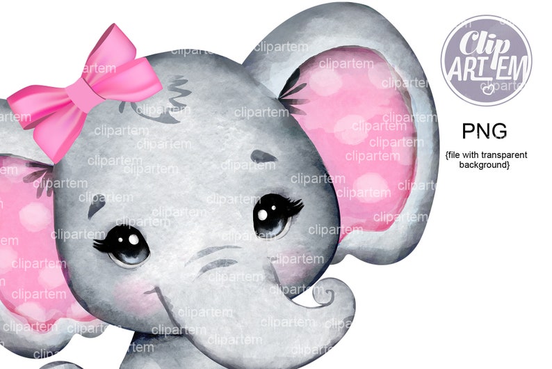 Watercolor Girl Elephant Clip Art Very Cute Little - Etsy