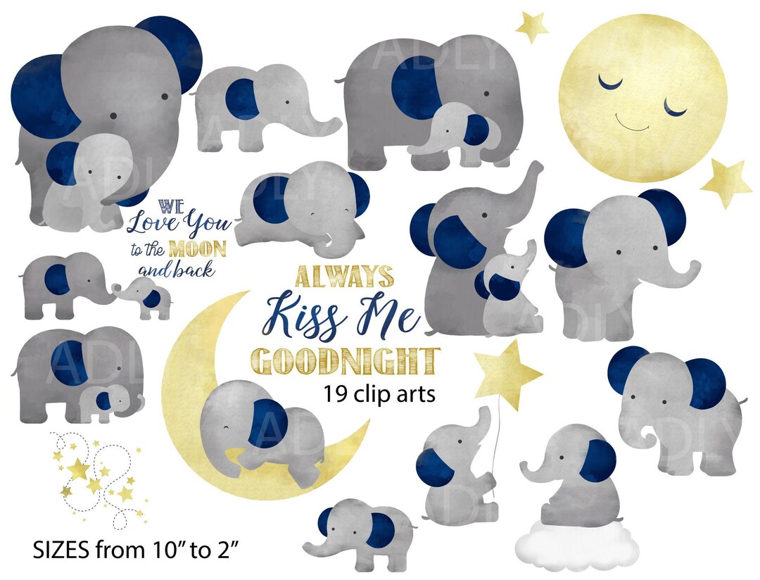 Navy Elephant Boy Clip Art, Mommy Baby Elephant, Twinkle Little Star ...