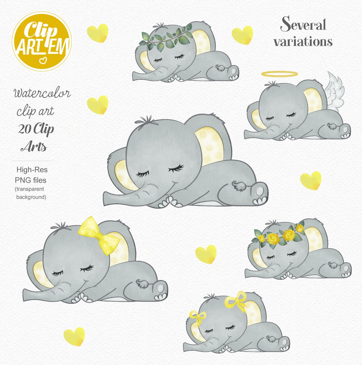 Elephant Clip Art Watercolor. Watercolor Baby Elephant | Etsy