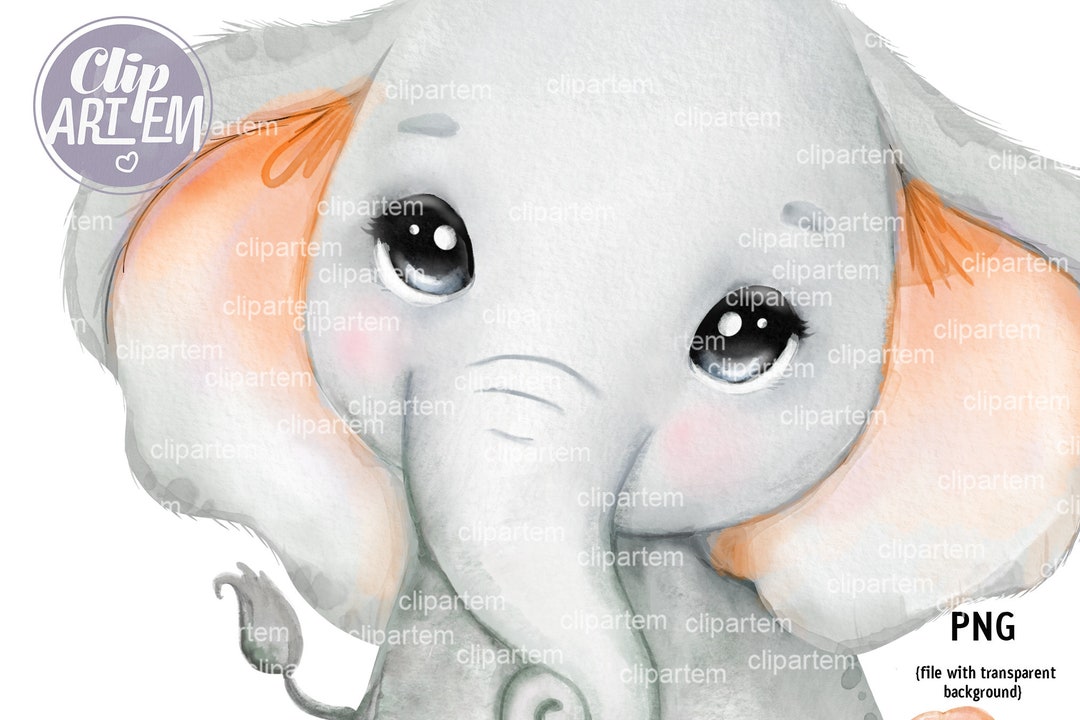 Orange Unisex Elephant, Gender Neutral Baby Elephant Watercolor With ...