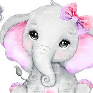 Pink Purple Elephant Clip Art, Elephant With Bow Lilac Baby Pink. Cute ...