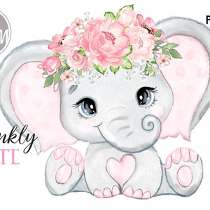 Cute Girl Elephant With Floral Crown, Watercolor Elephant With Flowers ...