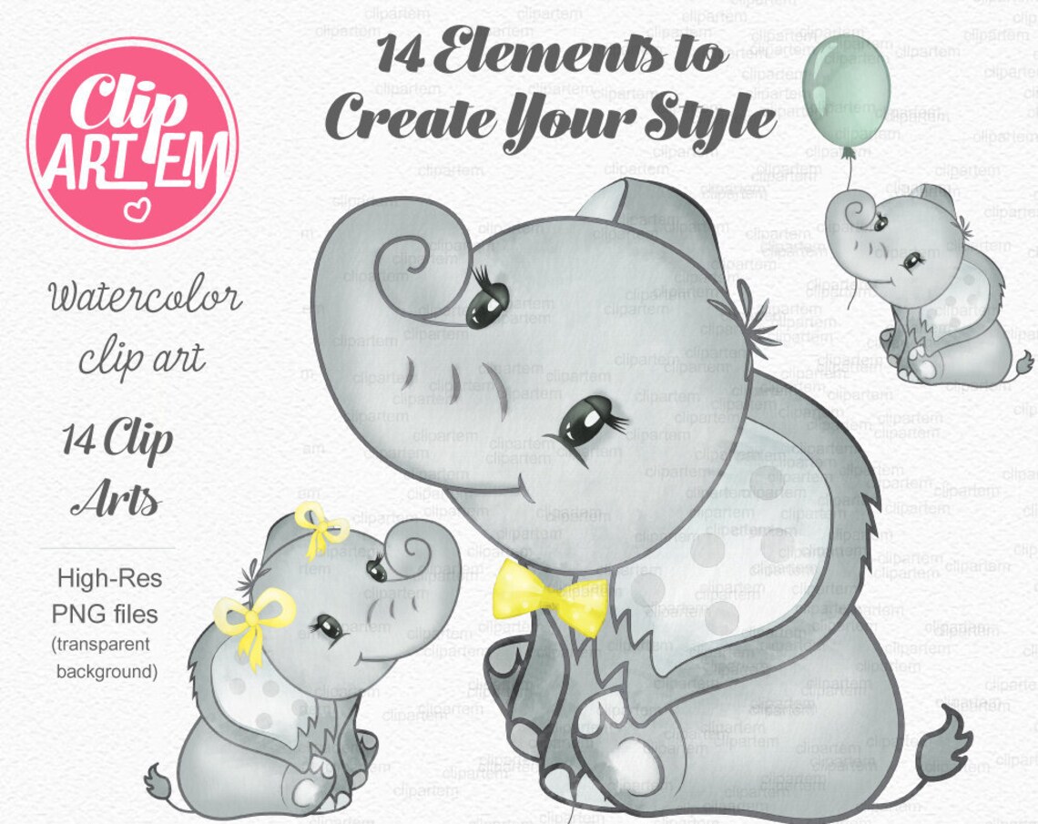 Elephant Clip Art Watercolor. Watercolor Baby Elephant - Etsy Canada