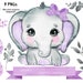 Purple Girl Elephant Clip Art, Watercolor Cute Little Peanut, Lavender ...