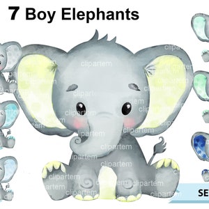 Watercolor Elephant Boy Clip Art, Baby Blue Elephant, Mint Green ...