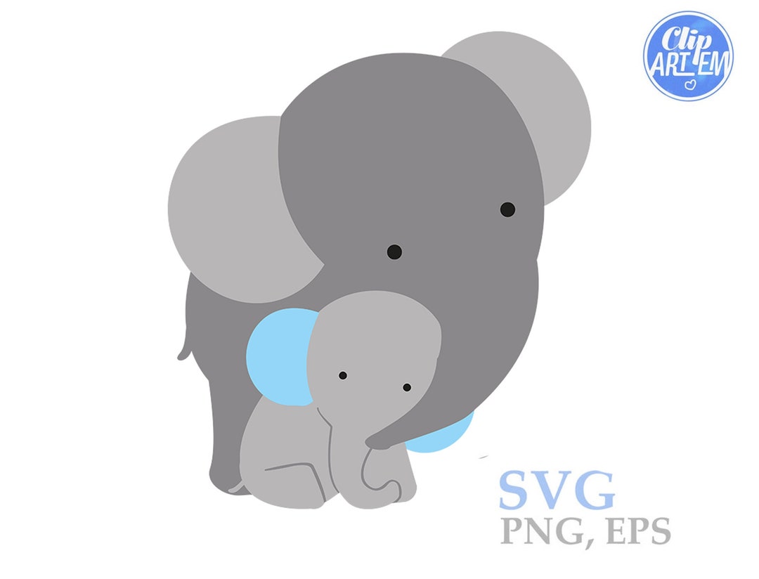 Mommy Baby Boy Elephant Svg With Blue Ears, Change Color, Layered ...