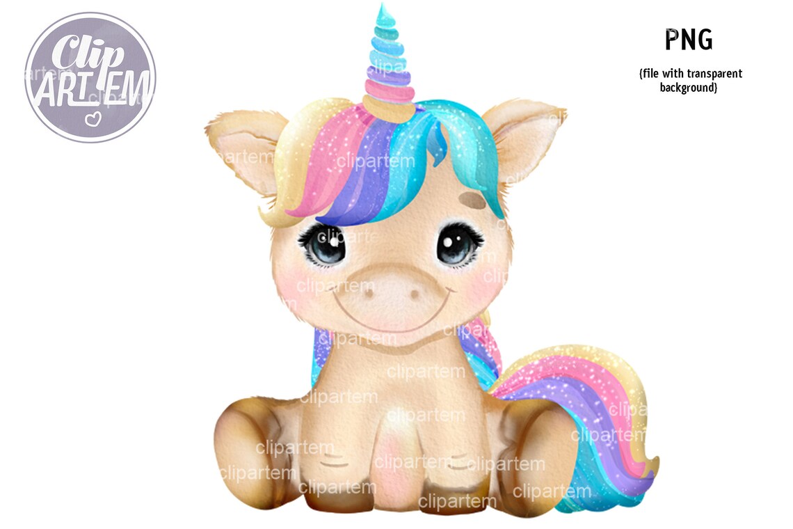 Girl Unicorn Watercolor Clip Art, Super Cute Little Baby Unicorn ...