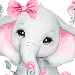 Pink Girl Elephant With Dummy, Pacifier Watercolor Baby Elephant Clip ...