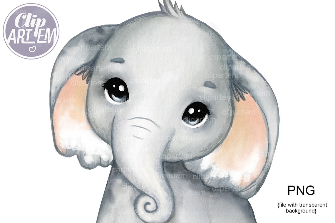 Watercolor Elephant Clip Art Very Cute Little Peanut Gender | Etsy