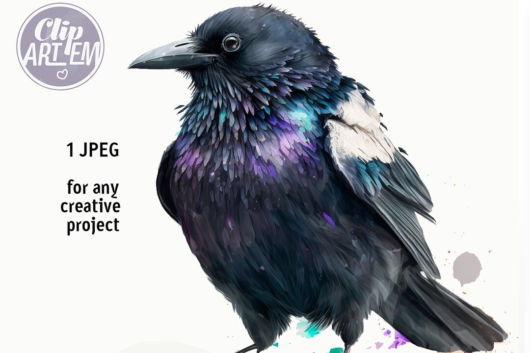 Beautiful Crown Raven Watercolor Picture for Any Decor Projects, Home ...