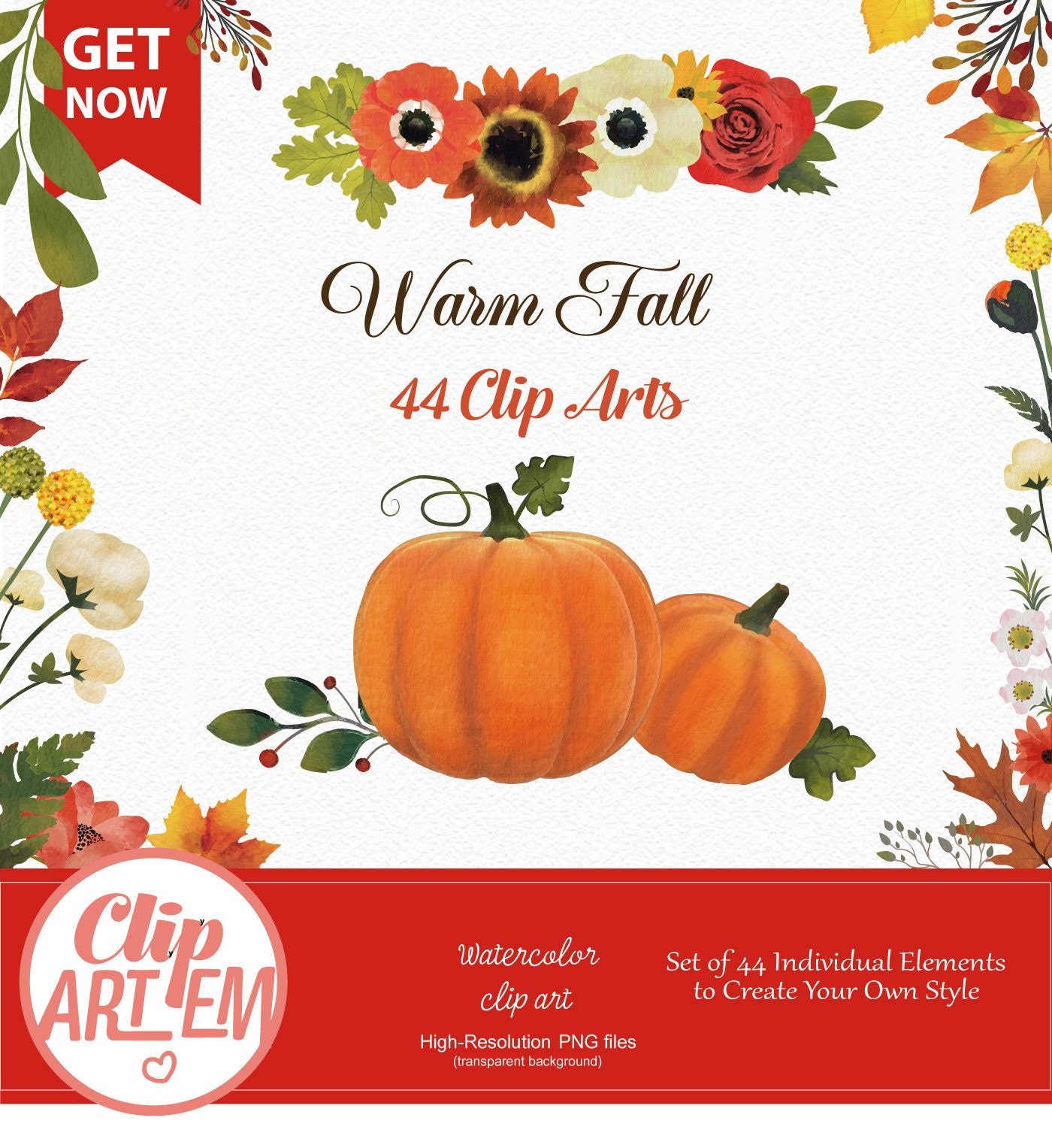 Fall Clip Art Pumpkin Clip Art Rustic Chic Autumn Leaves | Etsy