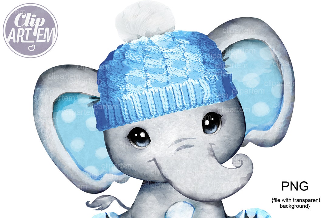 Elephant Clip Art Blue Winter Hat, Very Cute Little Peanut, Baby Blue ...