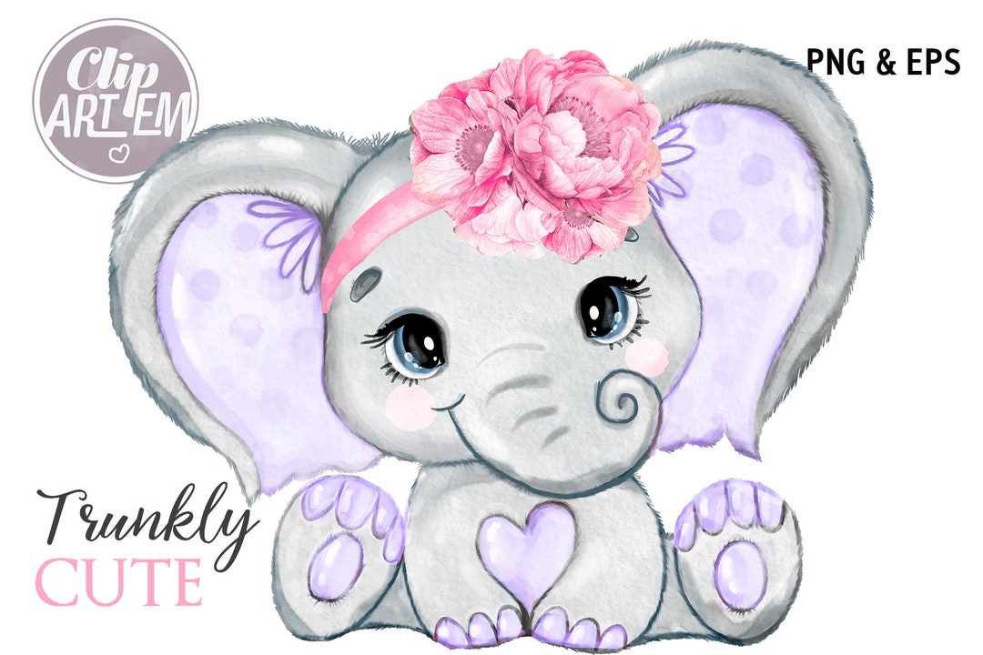 Purple Pink Beuriful Girl Elephant Clip Art, Image Baby Gril With Large ...