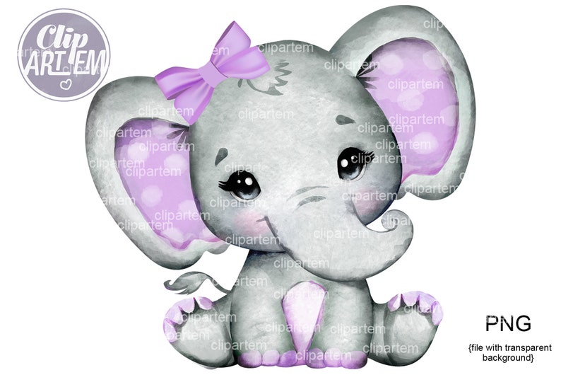 Purple Girl Elephant Clip Art, Watercolor Very Cute Little Peanut ...