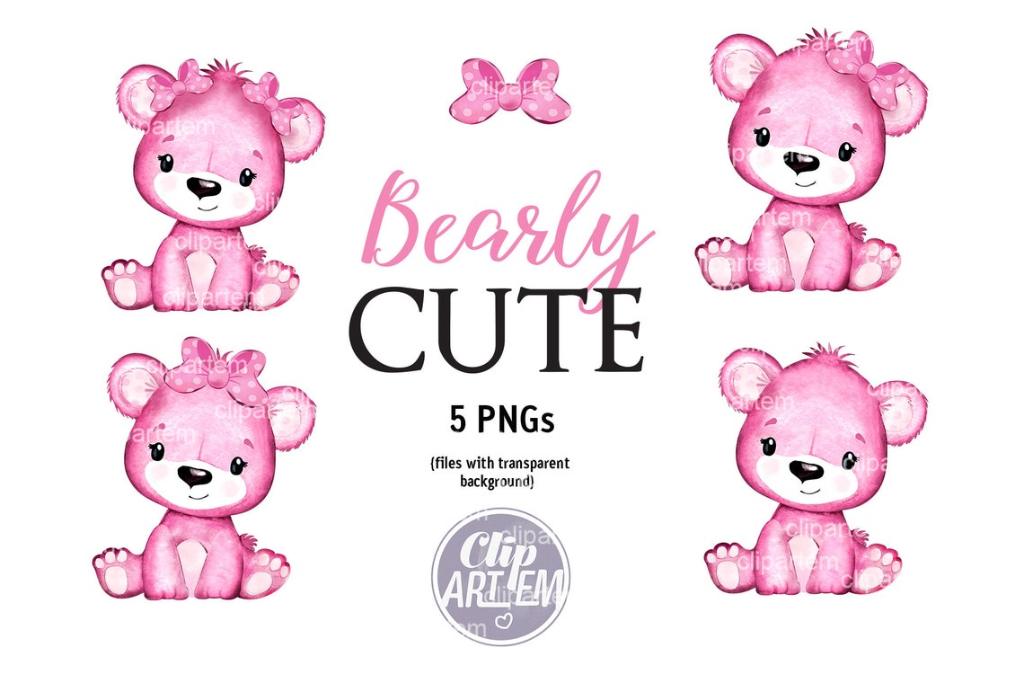 Pink Girl Bear Watercolor 5 Png Bundle Baby Pink Cub Bear for - Etsy