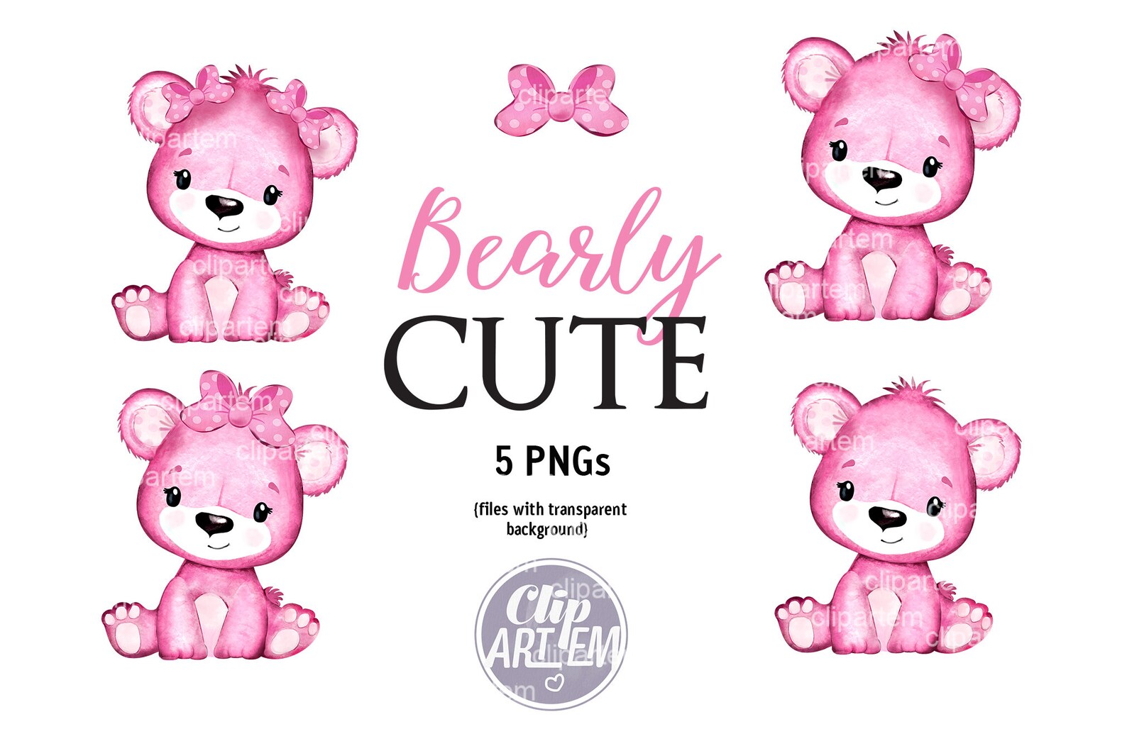 Pink Girl Bear Watercolor 5 Png Bundle Baby Pink Cub Bear for - Etsy