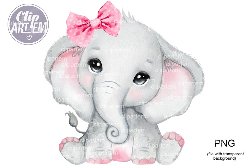 Girl Elephant With Pink Bow Clip Art, Very Cute Little Peanut,pink Gray ...