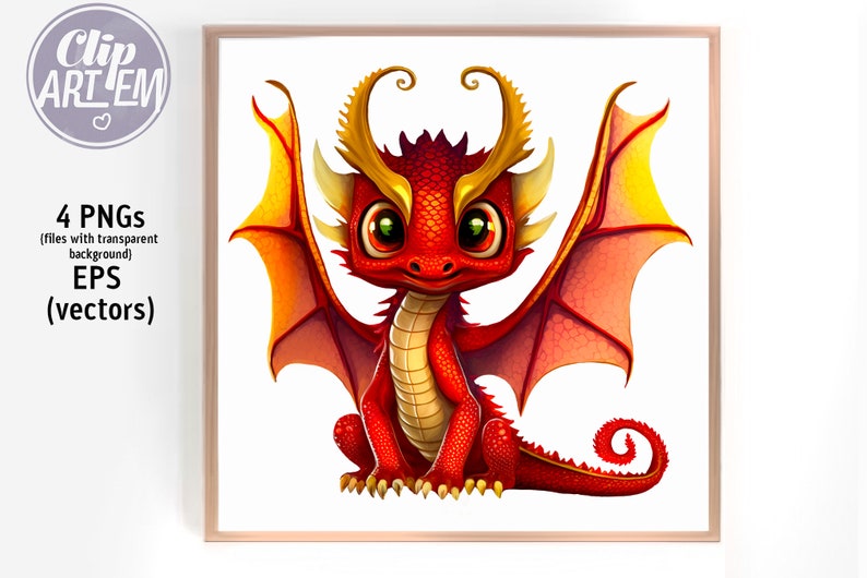 Red Dragon Clip Art Set of 4 Cute Red Dragons Images for - Etsy