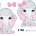 Cute Girl Elephant With Bow Pink Gray Watercolor Girl Baby Elephant ...