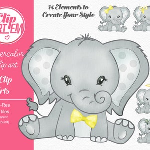 Elephant Clip Art, Watercolor. Watercolor Baby Elephant Clipart, Gray ...