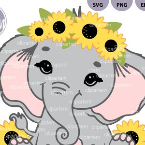 Sunflower Elephant SVG, Cutting File, Vector, Cute Girl Elephant With ...