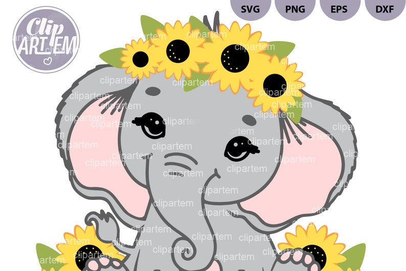 Sunflower Elephant SVG Cutting File Vector Cute Girl | Etsy