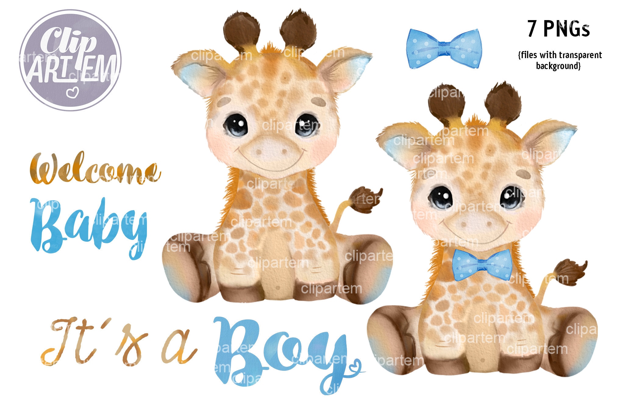 Boy Giraffe Watercolor 7 PNG Bundle Set Cute Baby Boy - Etsy
