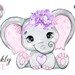 Purple Pink Baby Elephant With Large Size Flowers on the Head, Floral ...