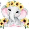 Watercolor Girl Elephant Clip Art, Floral Little Peanut,pink Roses ...